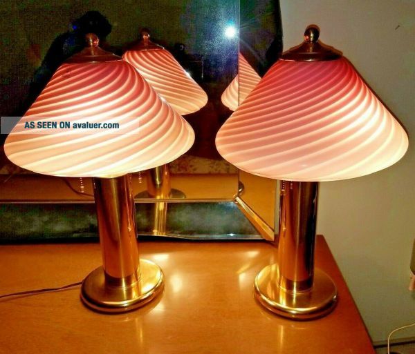 VINTAGE MURANO ITALY VETRI HAND BLOWN GLASS SWIRL SHADE LAMPS | #23443112