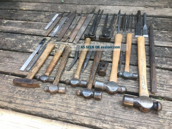 OLD VINTAGE TOOLS HAMMERS BALL PEIN COLD CHISELS PUNCHES BLACKSMITH ...