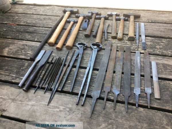 OLD VINTAGE TOOLS HAMMERS BALL PEIN COLD CHISELS PUNCHES BLACKSMITH ...