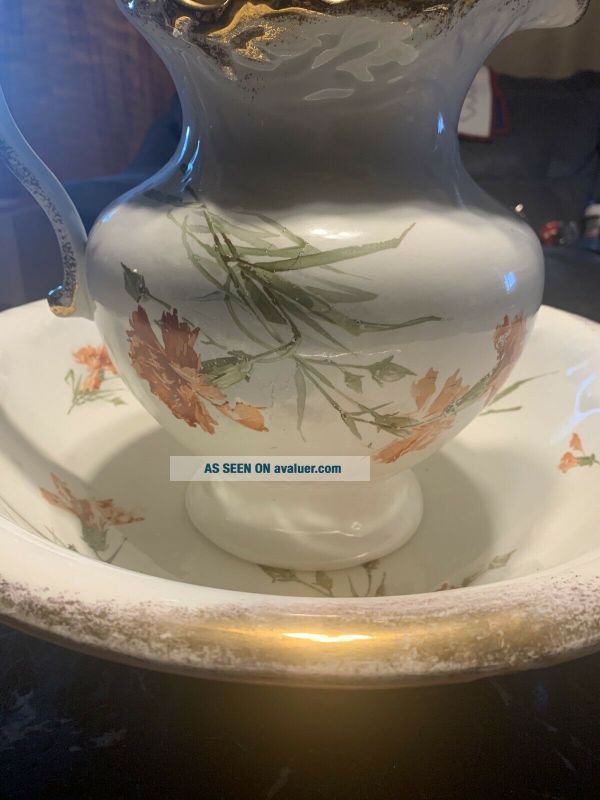 Antique British Anchor Pottery Co Floral Transferware Pitcher Basin ...