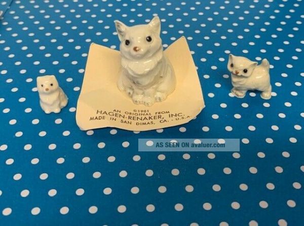 Vintage 1981 Hagen Renaker Ceramic Miniature White Mama Cat With 2 ...
