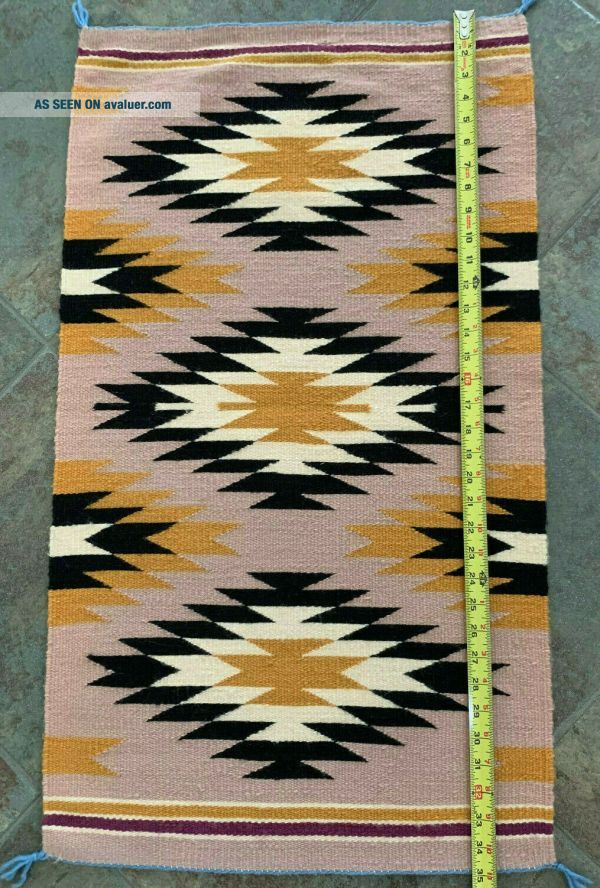 VINTAGE NATIVE AMERICAN NAVAJO EYE DAZZLER WOOL RUG 35 " X 20 " | #23602320