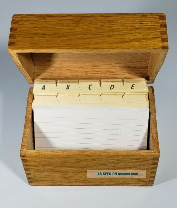 Vintage Oak Index Card Recipe File Box Wood Dove Tail With Index And ...