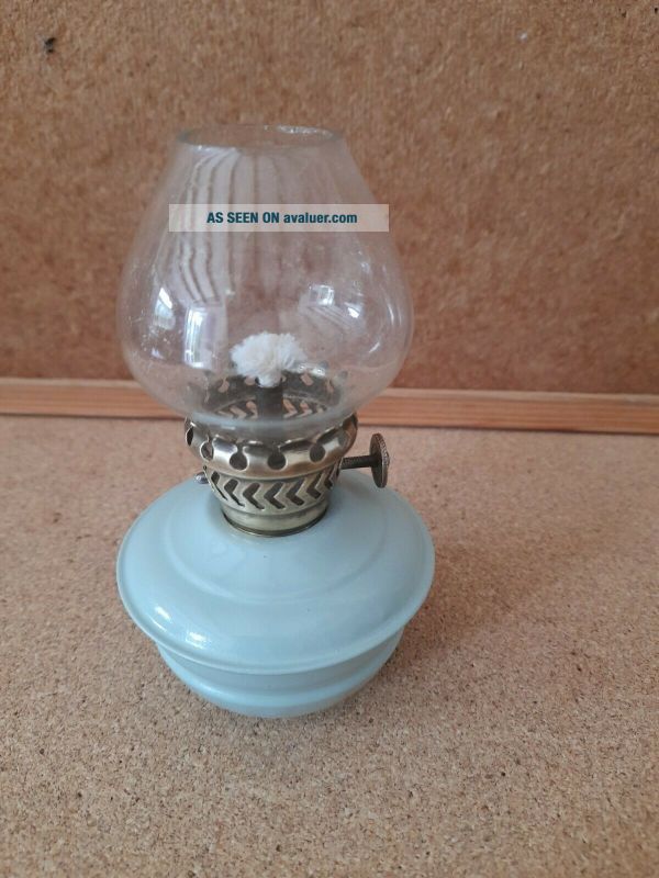 Vintage Miniature Oil Lamp With Single Burner Chimney | #23688805