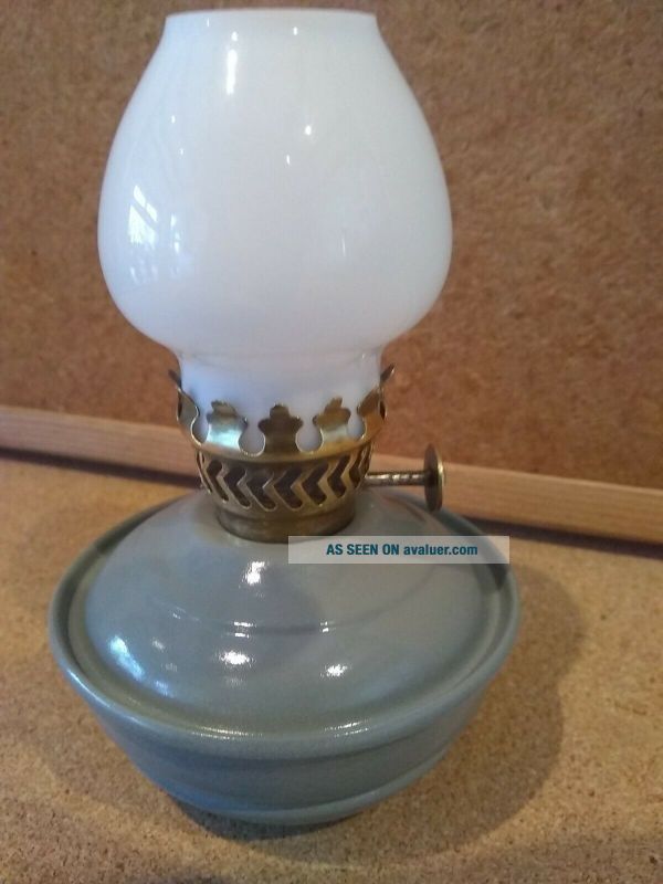 Vintage Miniature Oil Lamp With Single Burner & Milk Colour Glass ...