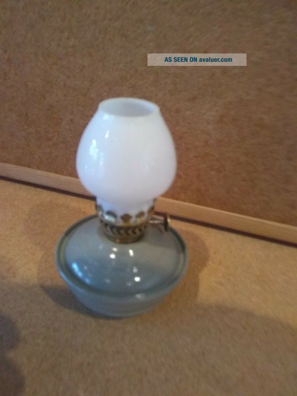 Vintage Miniature Oil Lamp With Single Burner & Milk Colour Glass ...