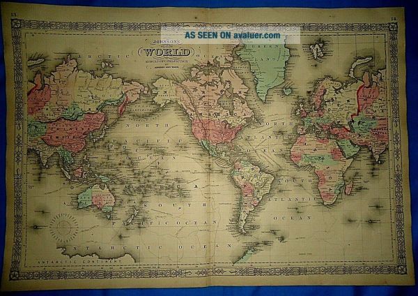 Vintage 1864 Atlas Map MAP Of The WORLD Old Antique Authentic S&H ...