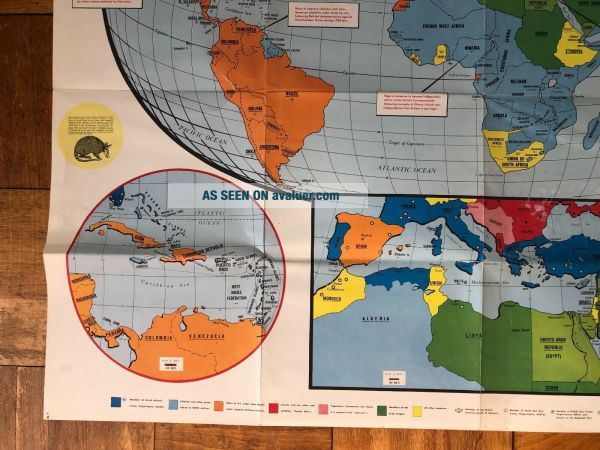 VINTAGE World Map Poster Decor Scholastic Wall Hanging 1950s VINTAGE ...