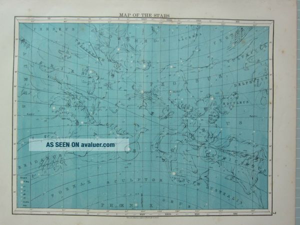 1901 VICTORIAN MAP MAP OF THE STARS ASTRONOMY CONSTELLATIONS DOUBLE ...