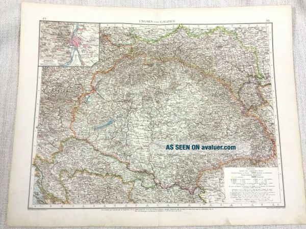 1896 Antique Map Of Hungary Galicia Eastern Europe German 19th Century ...