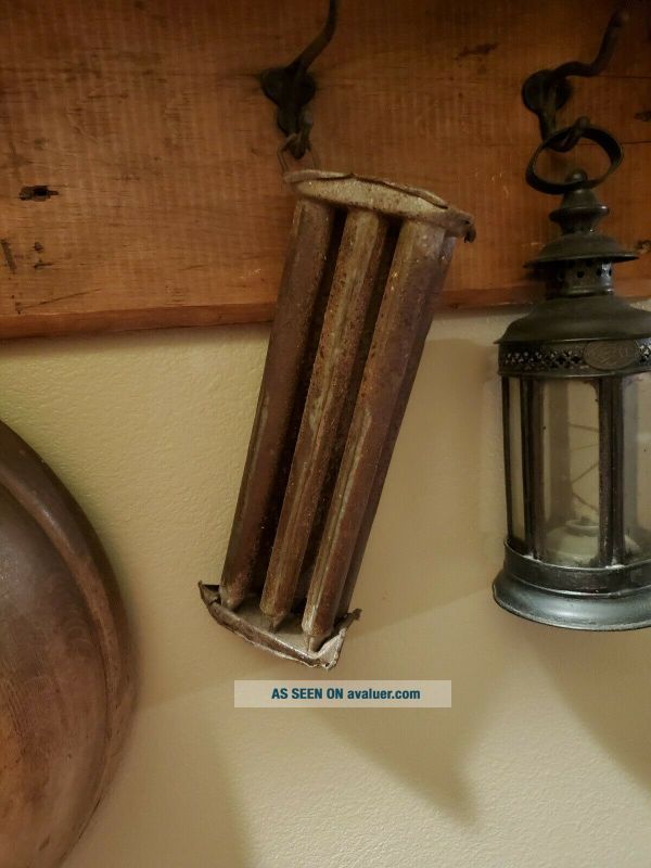 AAFA Early Old Primitive Antique 6 Tube Colonial Tin Metal Candle Mold ...