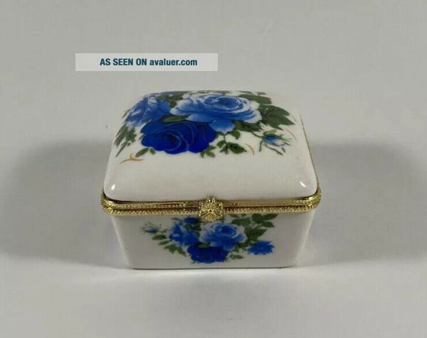 Small Square Hinged Trinket Box Off White With Flowers In Variations Of ...