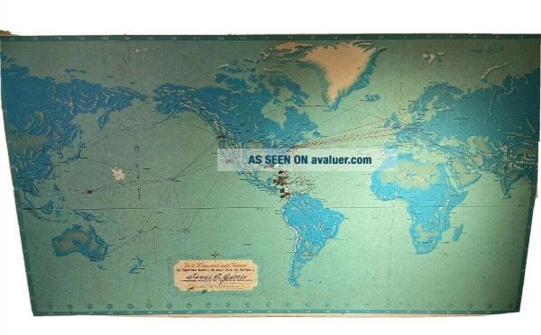 Vintage 1950s Clipper Club Pan American Airline Travel Map Flight Route ...