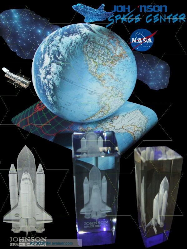 Rare JOHNSON SPACE CENTER Space Shuttle Station CRYSTAL GLASS ETCHED ...