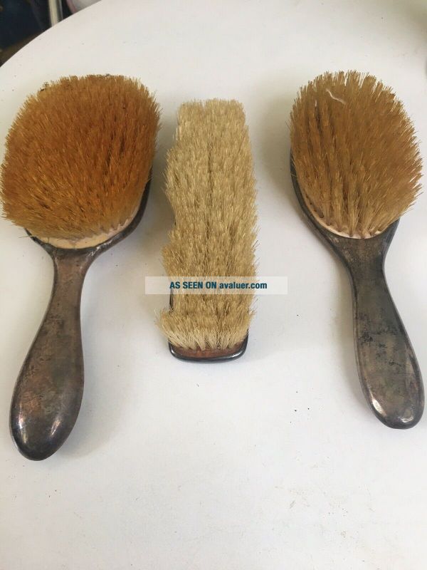 Vintage 3 Piece Tiffany NY Silver Hair Brushes With Bag | #23867110