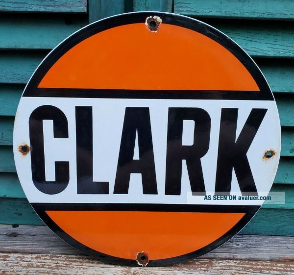 VINTAGE CLARK GASOLINE PORCELAIN SIGN GAS METAL SERVICE STATION PUMP ...