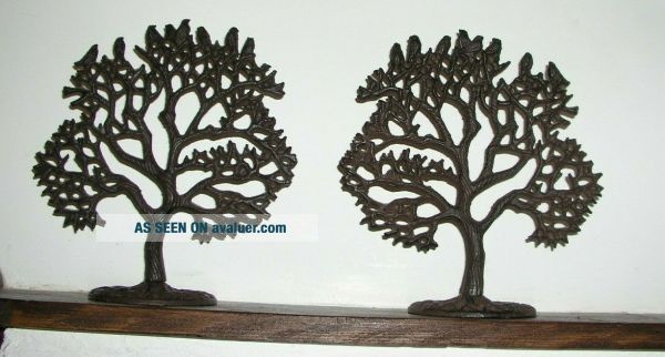 LARGE PAIR CAST IRON TREE OF LIFE FINIALS TREE OF LIFE DOORSTOPS WITH ...