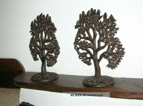 LARGE PAIR CAST IRON TREE OF LIFE FINIALS TREE OF LIFE DOORSTOPS WITH ...