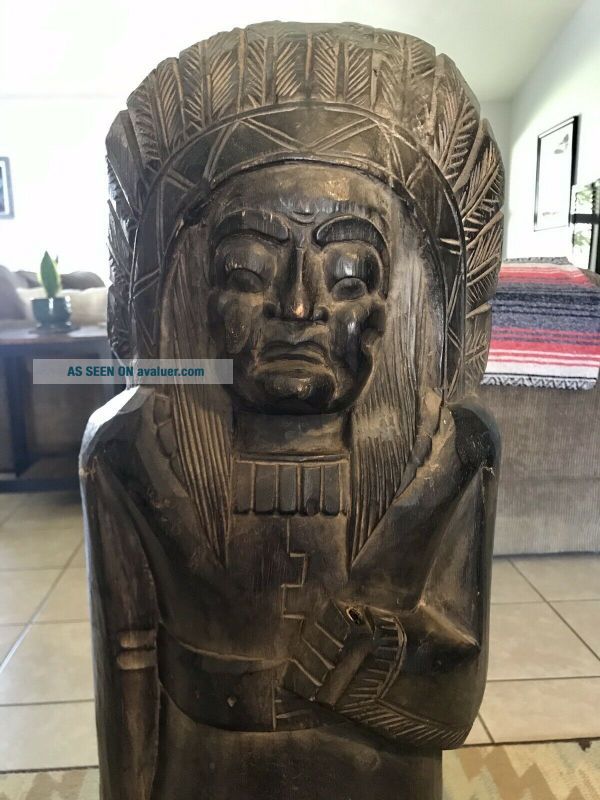 Vintage Wood Carved Cigar Store Indian Statue 40” Tall | #24000520