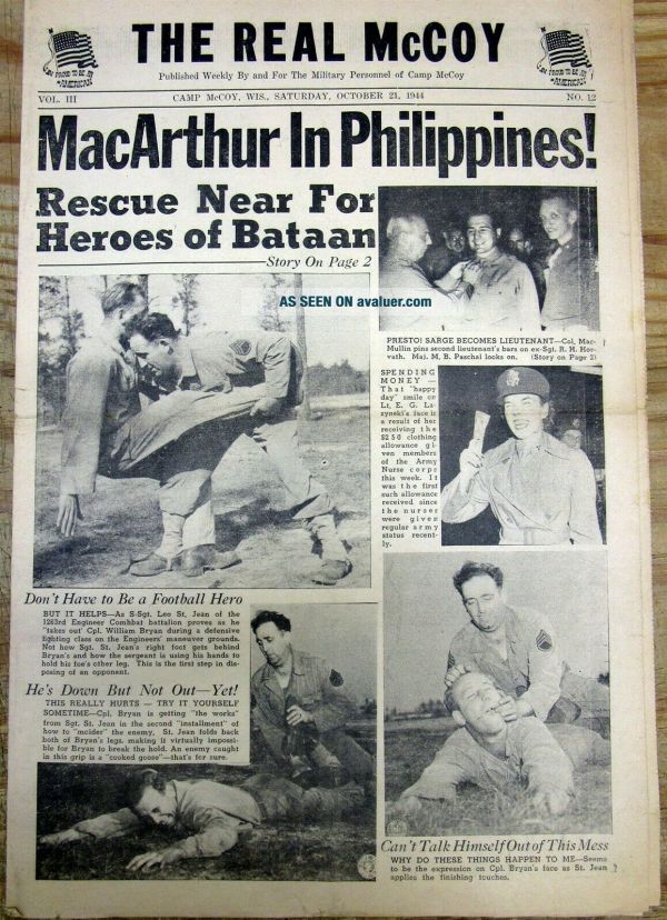 1944 WW II Hdln Newspaper W GENERAL DOUGLAS MacARTHUR RETURN To The ...