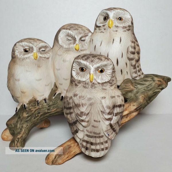 Vintage ENESCO Imports Ceramic Figure Family Of Owls On Branch Signed ...