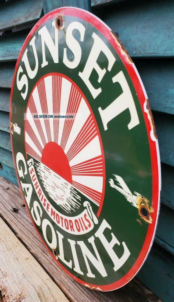 VINTAGE SUNSET GASOLINE PORCELAIN GAS AUTO OIL SERVICE STATION PUMP ...