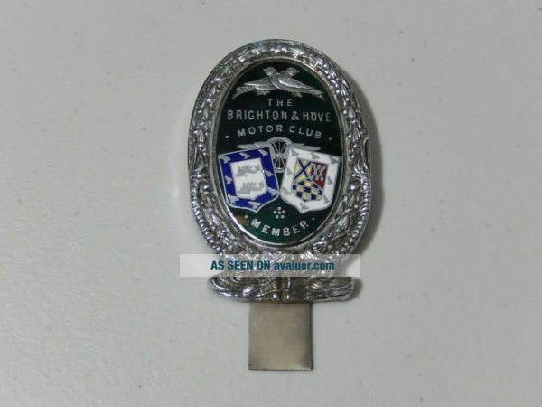 Vintage Chrome And Enamel Brighton And Hove Motor Club Member Car Badge ...