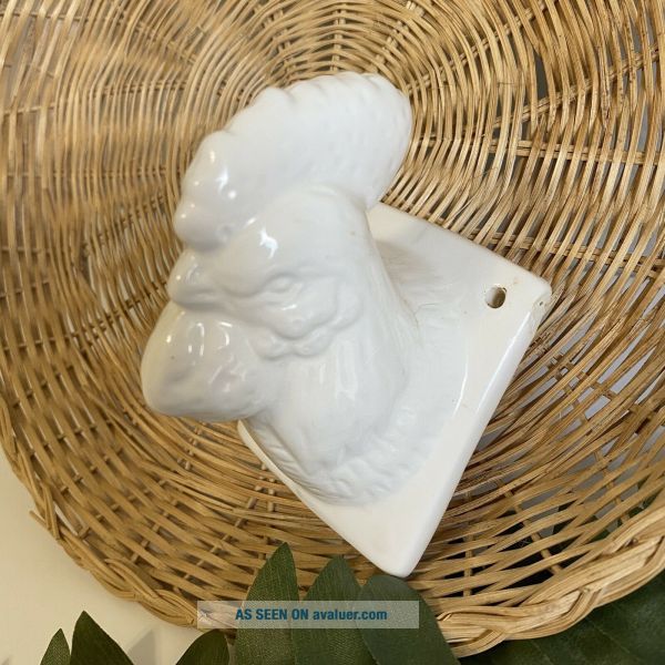 Vintage Ceramic Chicken Rooster Head Wall Hook White Towel Apron Holder ...