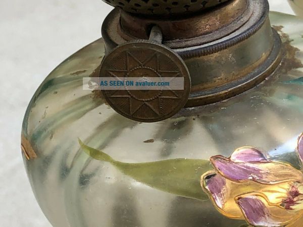Set Of 3 Vintage Hand Painted Oil Kerosene Glass Lamps With Brass ...