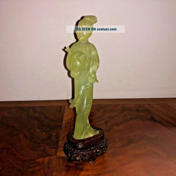 Antique Chinese Light Green Jade Carved Statue Of Woman | #24026772
