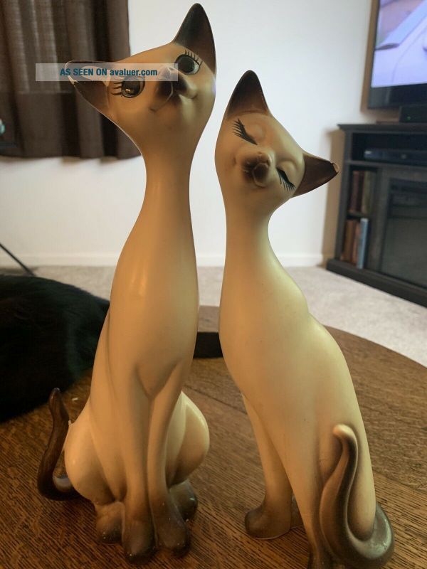 Vintage Mid Century 1960s Japan Long Neck Ceramic Cat Statues | #23973142