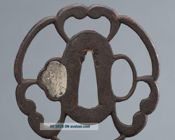 SUKASHI TSUBA Antique Japanese Samurai Sword Guard Koshirae Katana ...
