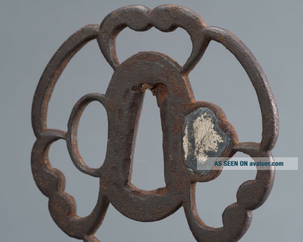 SUKASHI TSUBA Antique Japanese Samurai Sword Guard Koshirae Katana ...