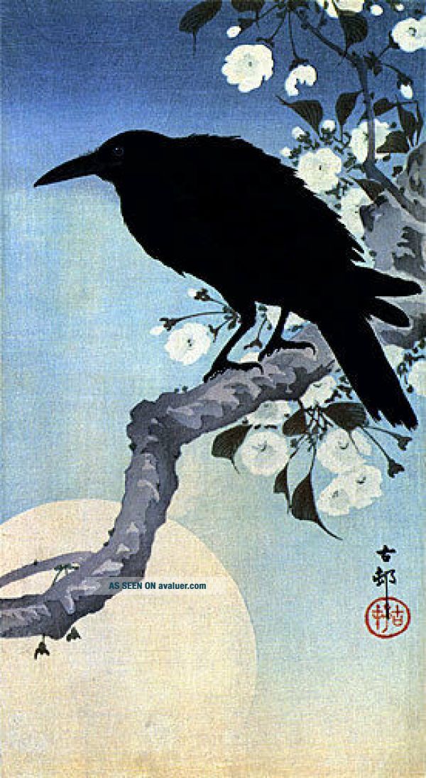 Crow On Cherry Branch 22x30 Japanese Print By Koson Asian Japan Ltd ...