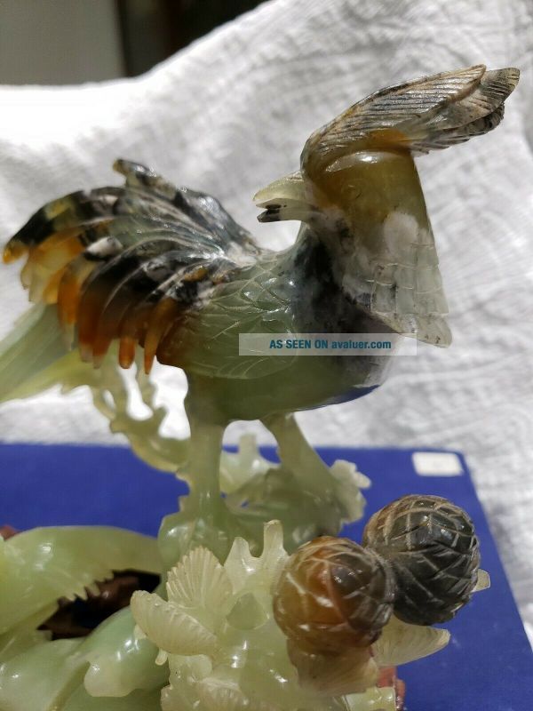 INCREDIBLE DETAIL 100 Hand Carved Chinese JADE Birds Sculpture W/ Wood ...