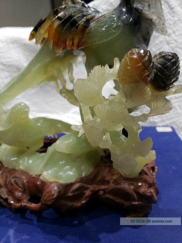 INCREDIBLE DETAIL 100 Hand Carved Chinese JADE Birds Sculpture W/ Wood ...