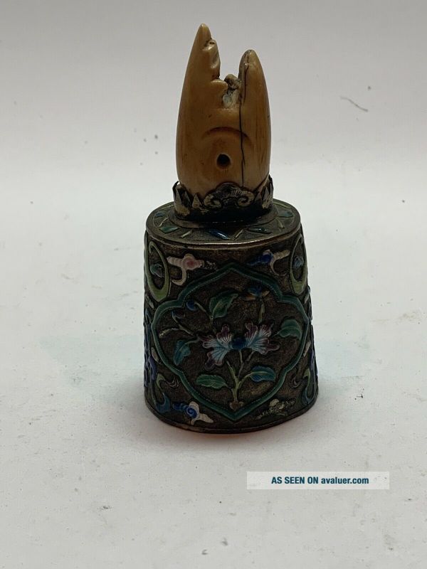 Fine Antique Chinese Champleve Enamel Bell With Carved Handle | #24045976
