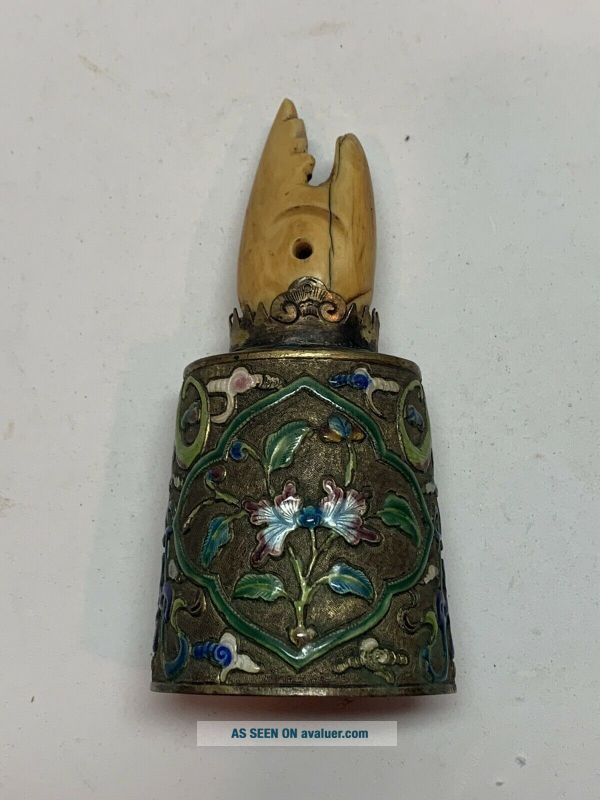 Fine Antique Chinese Champleve Enamel Bell With Carved Handle | #24045976
