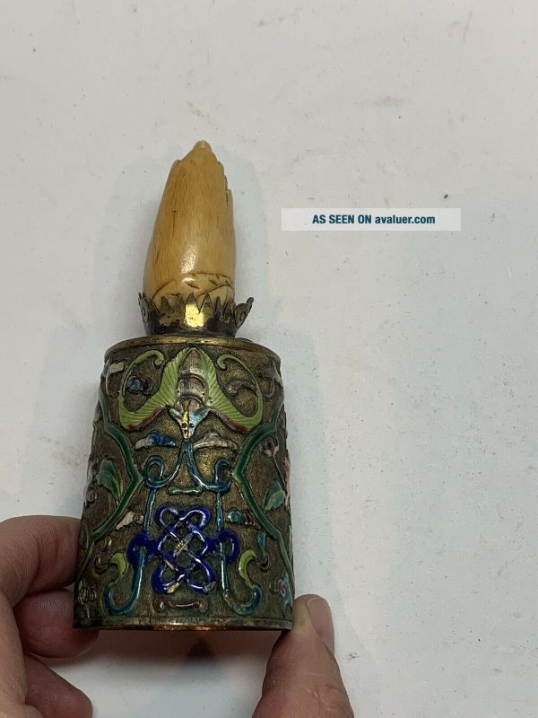 Fine Antique Chinese Champleve Enamel Bell With Carved Handle | #24045976