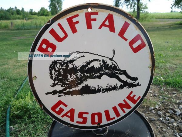 OLD VINTAGE 1950S WHITE BUFFALO GASOLINE PORCELAIN ENAMEL GAS STATION ...