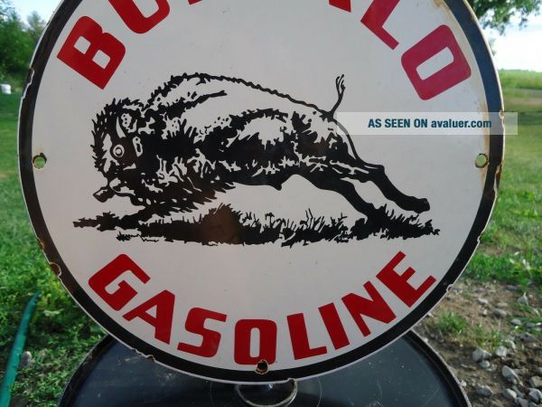 OLD VINTAGE 1950S WHITE BUFFALO GASOLINE PORCELAIN ENAMEL GAS STATION ...
