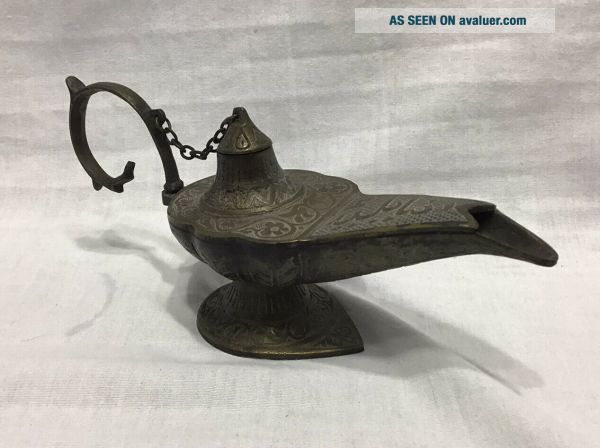 19Th Century Persian Or Turkish Brass Finger Oil Lamp With Arabic ...