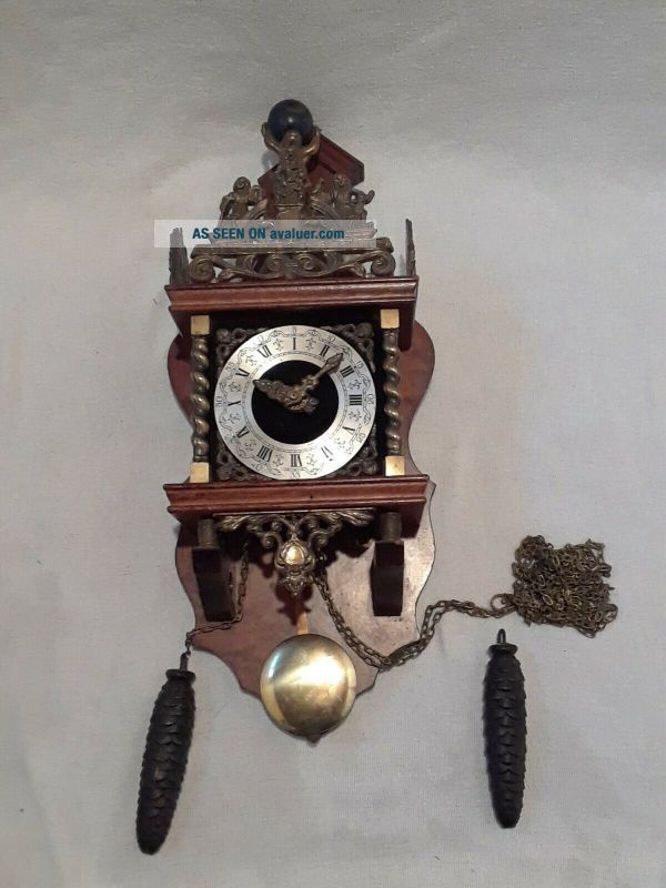 Vintage Badische Brass & Wood Nu Elck Syn Sin Weight Driven Wall Clock ...