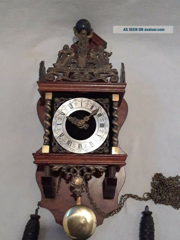 Vintage Badische Brass & Wood Nu Elck Syn Sin Weight Driven Wall Clock ...