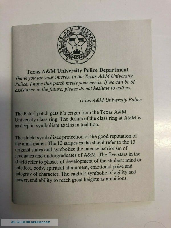 Texas A & M University Police Patch TX - With Presentation Folder ...