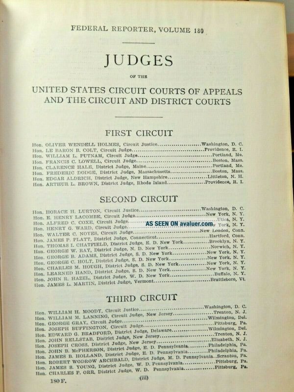 Antique Lawyers Law Book The Federal Reporter Vol. 180 1910 Leather ...