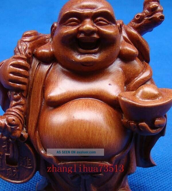 Handmade Carved Wood Statue Maitreya Buddha Deco Art | #24210954