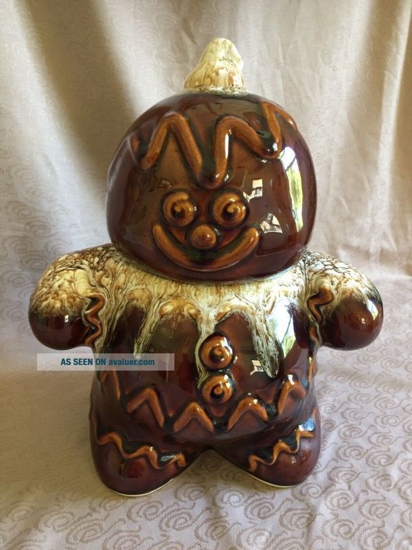 Vintage Hull Pottery Gingerbread Man Cookie Jar Brown Drip | #24325484