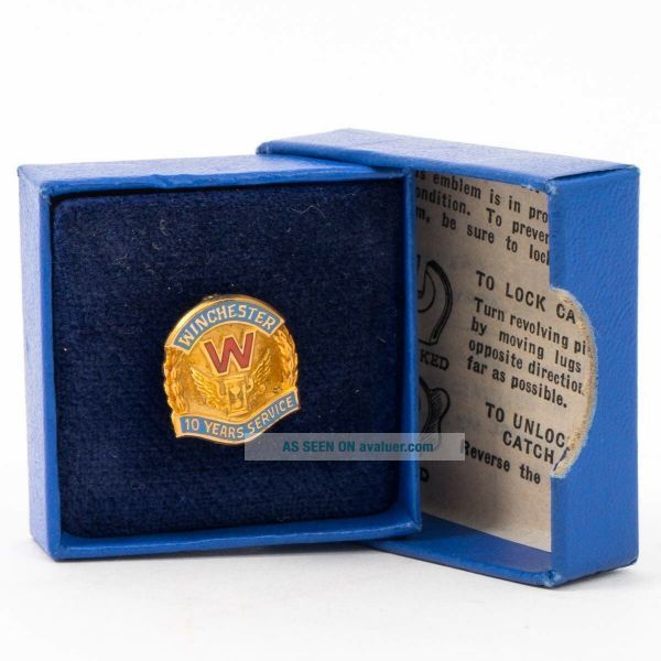 Vintage Winchester 10 Year Service Anniversary Pin 10K Yellow Gold Box ...