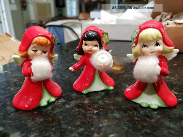 3 1950 ' S Lefton Angel Girls Vintage Christmas Figurines With Muffs ...